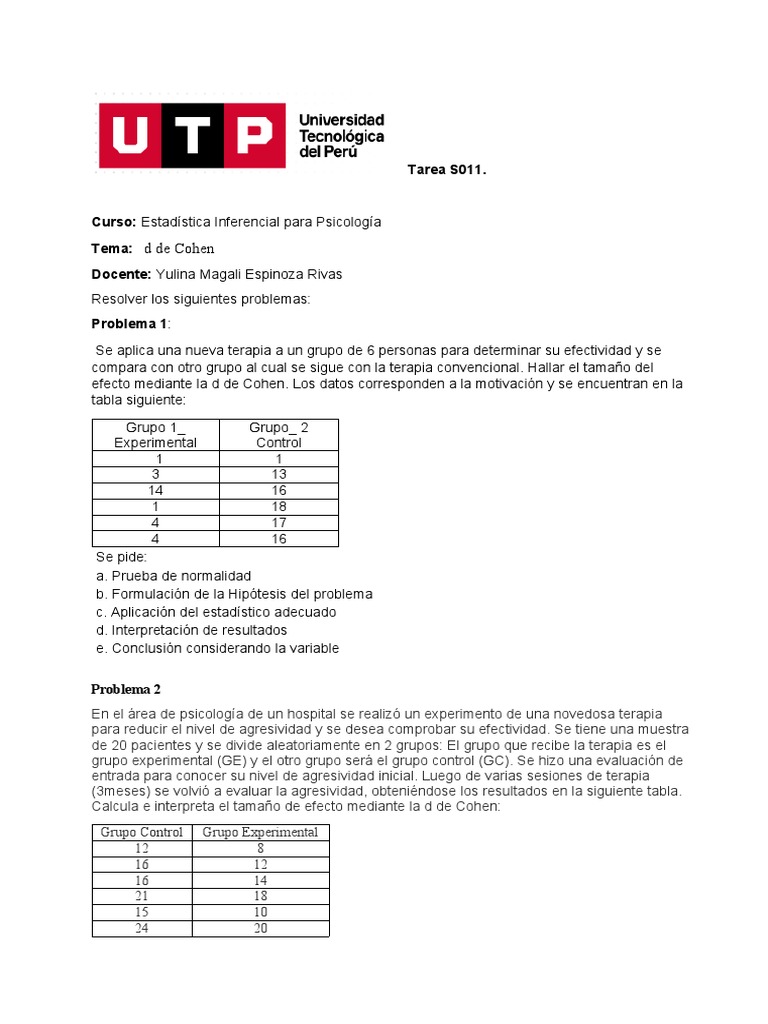 Tarea Sem.11 08 - 06 | PDF | Estadísticas | Experimentar