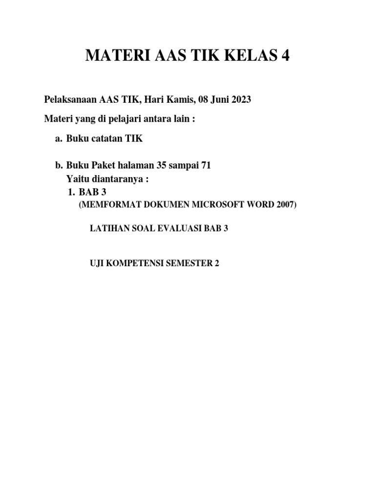 Latihan Soal TIK Kelas 4: Microsoft Word | PDF