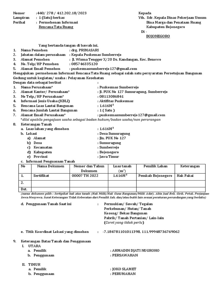 Formulir Informasi Tata Ruang - PBG Kegiatan Usaha | PDF