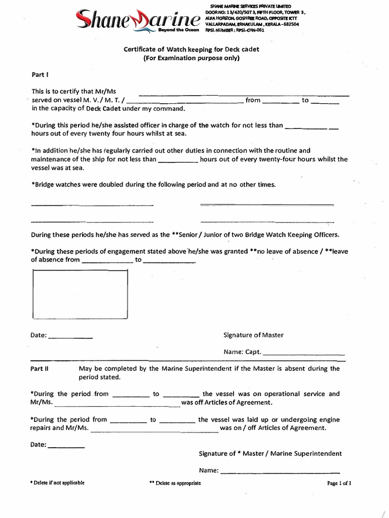 Deck Cadet Watchkeeping Certificate | PDF | Ships | Shipping