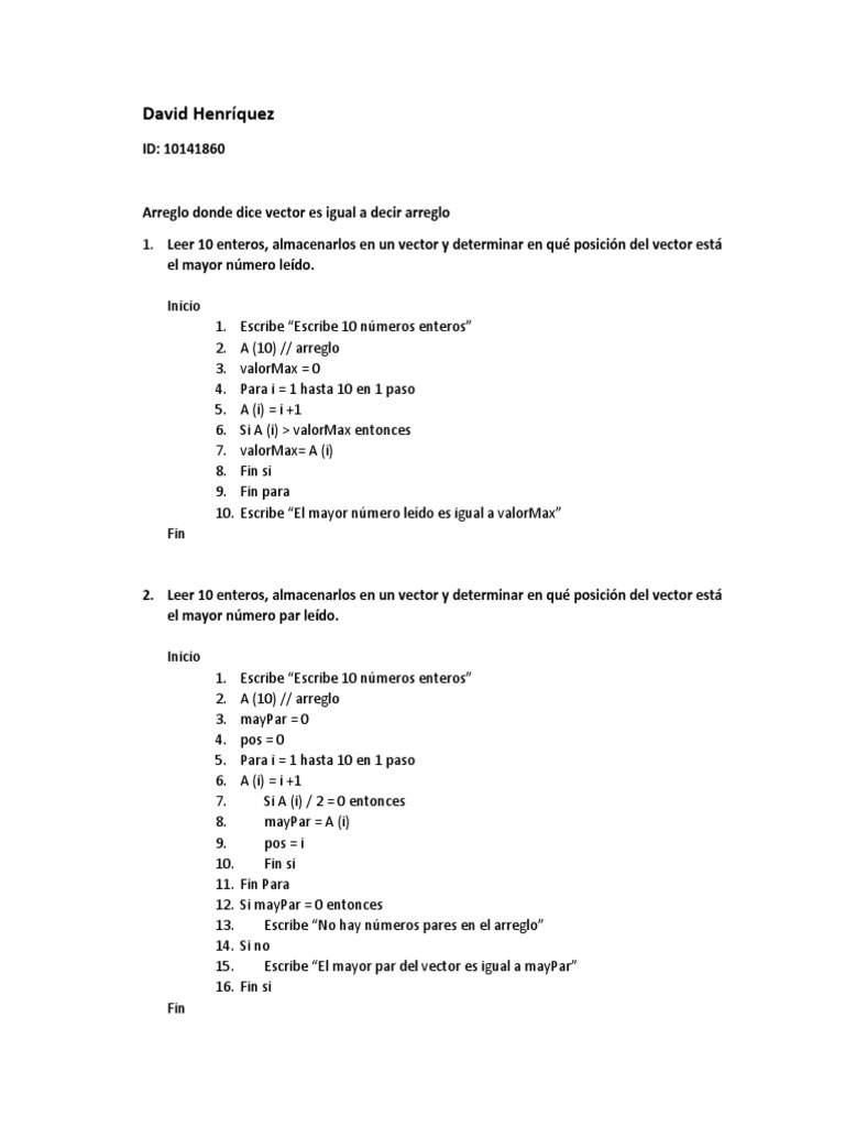 Ejercicios de Arreglos y Matrices en Programación | PDF | Matriz ...