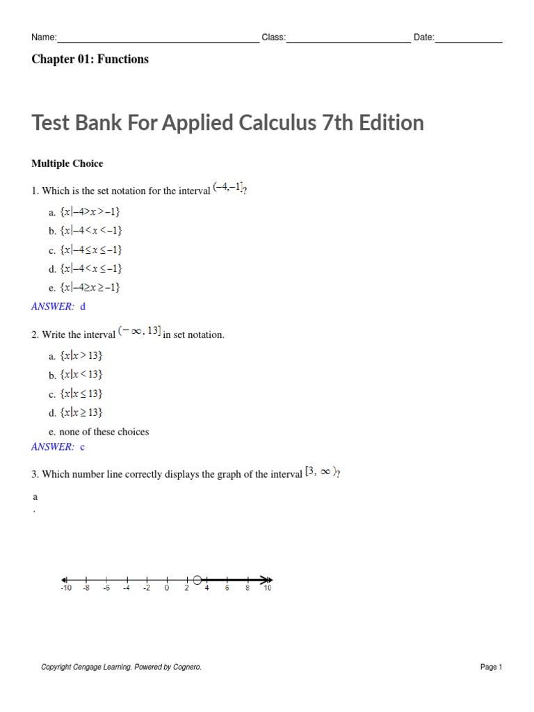 Test Bank For Applied Calculus 7th Edition | PDF
