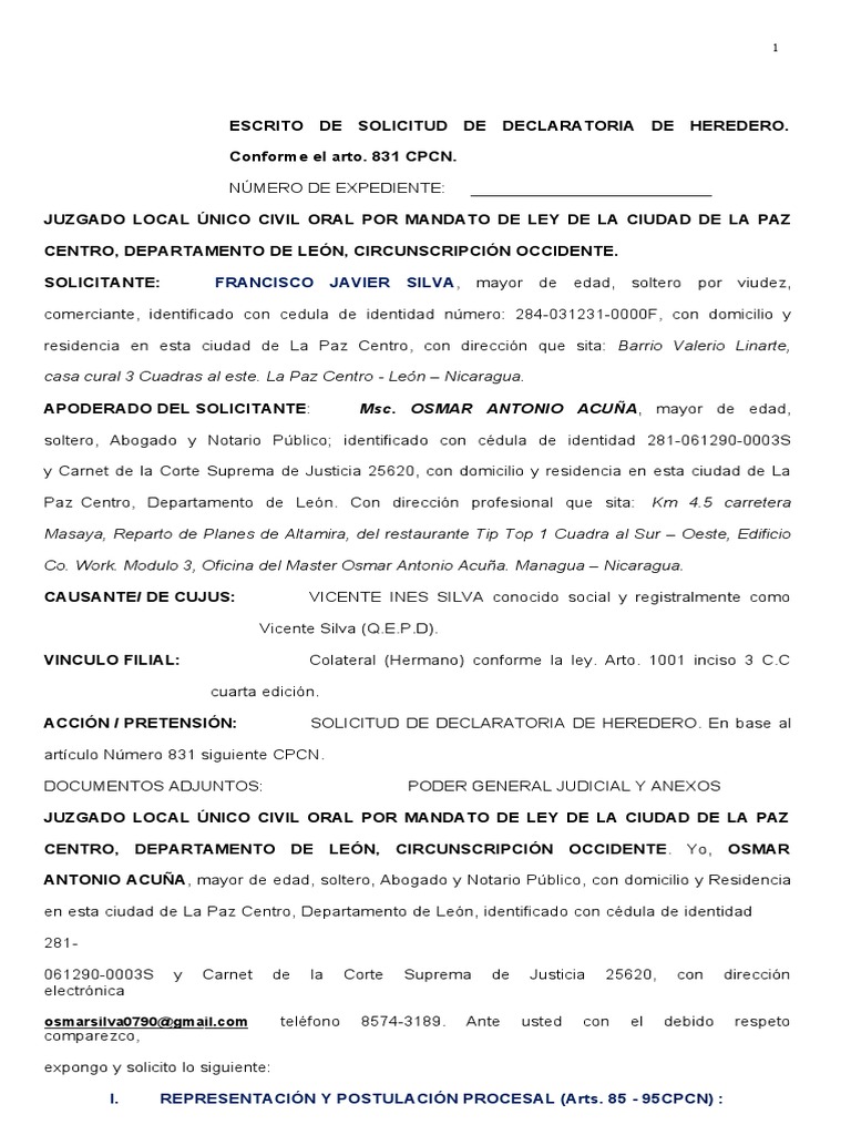 Declaratoria de Heredero - Vicente Ines Silva. | PDF