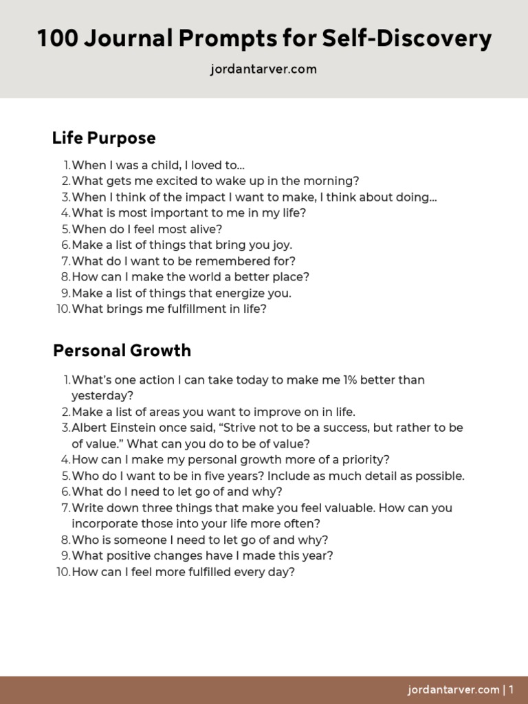 100 Journal Prompts for Self Discovery PDF 1 1 (1) | PDF | Gratitude ...