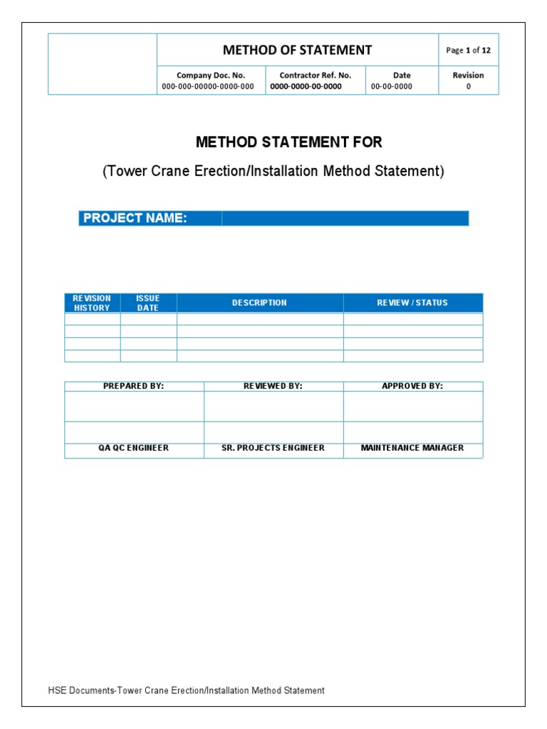 Tower Crane Erection-Installation Method Statement | PDF