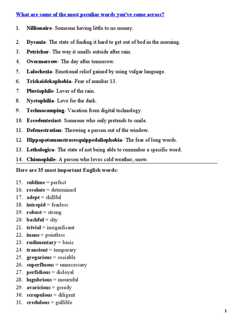 Peculiar English Words | PDF | Adjective | Verb