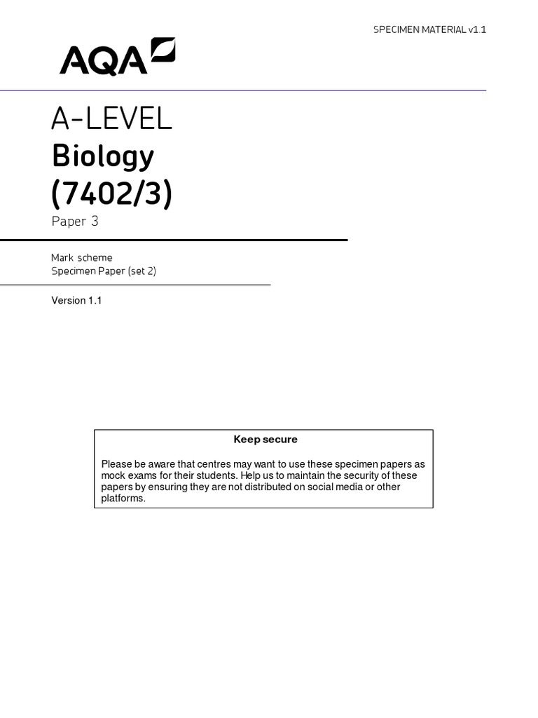 7402-3 Biology Specimen Mark Scheme (Set 2) | PDF