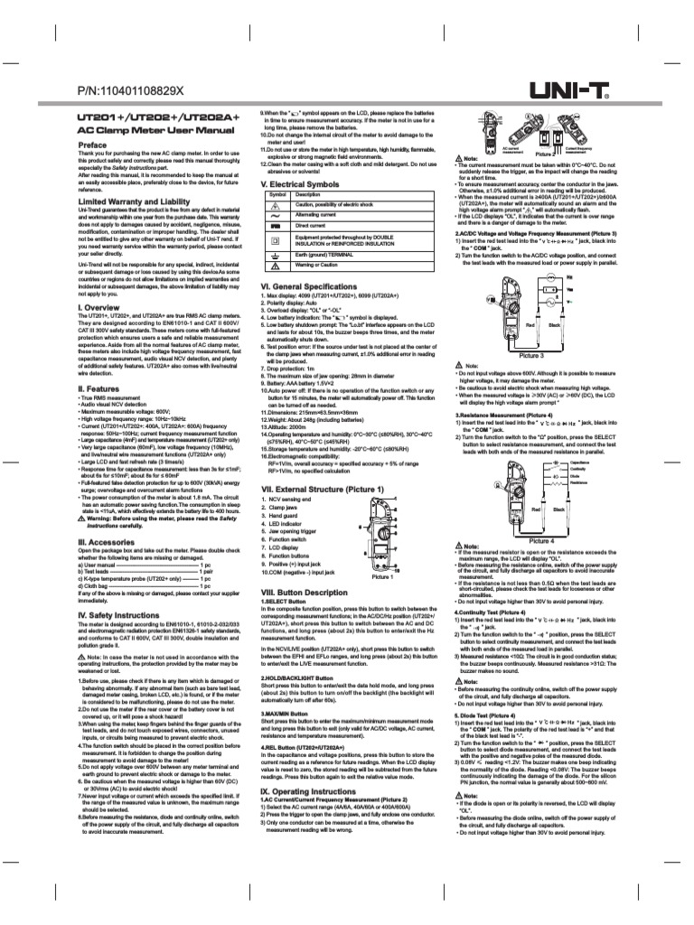 AC Clamp Meter User Manual | PDF | Capacitor | Power Supply