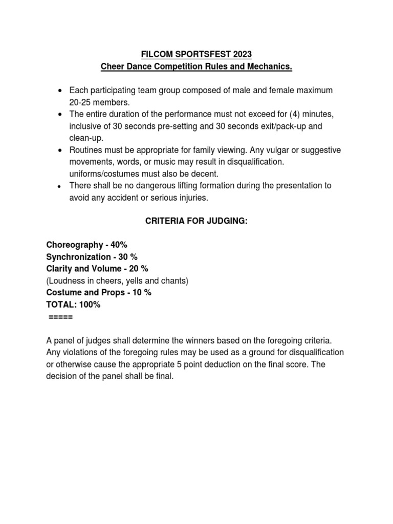 Cheer Dance Competition Rules and Mechanics | PDF