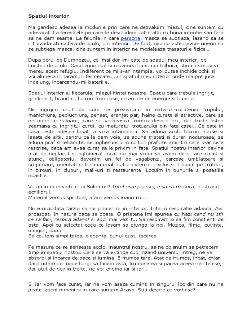 Spatiul Interior | PDF