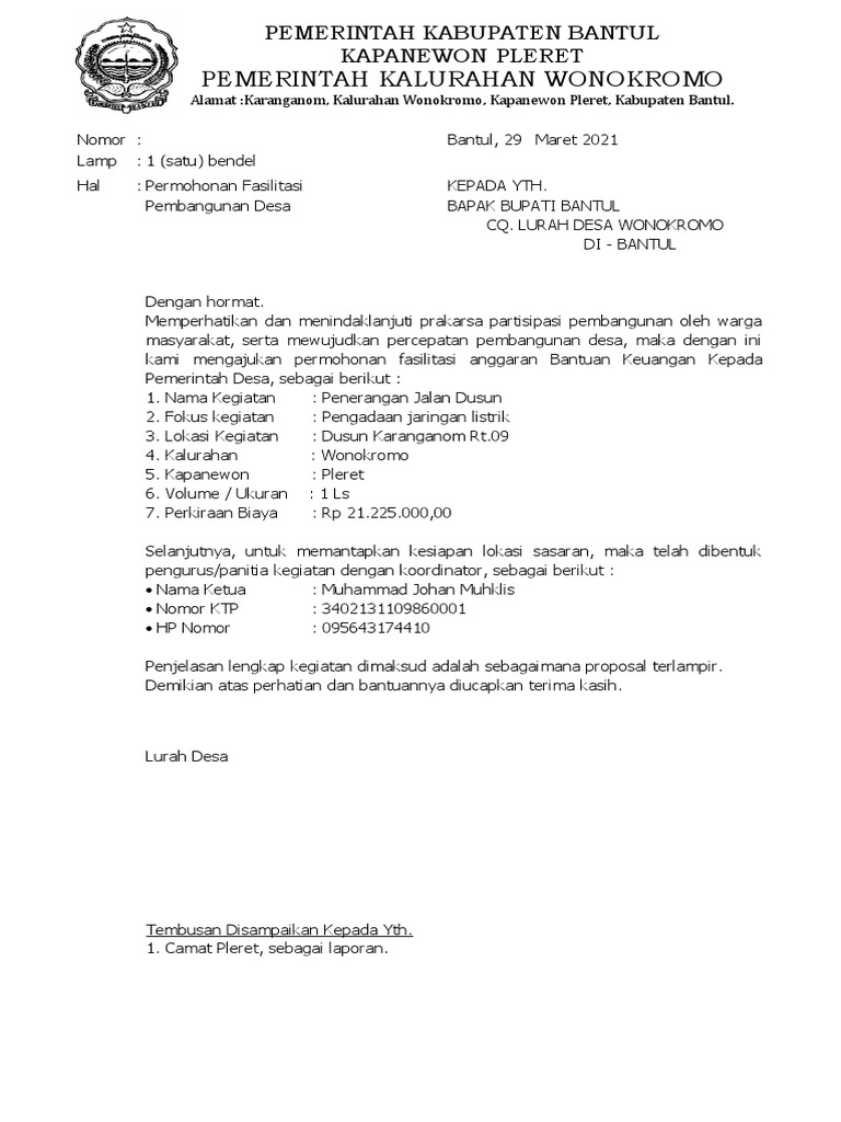 00 PROPOSAL Listrik Karanganom | PDF | Griya & Taman