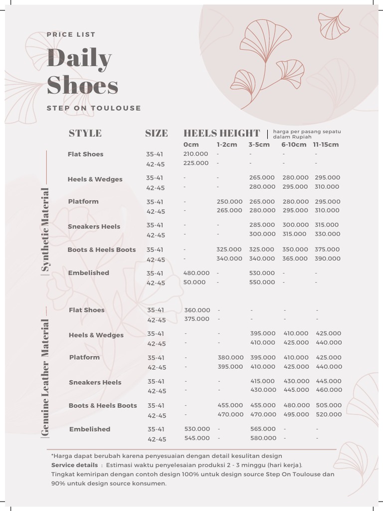 SOT Daily Shoes Price List Update Sept 2021 | PDF