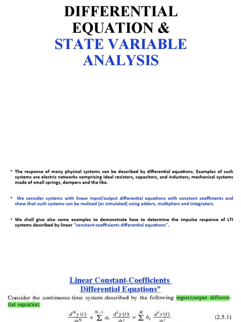 Diff Eqn and State Variable Analysis 18 March 23 | PDF