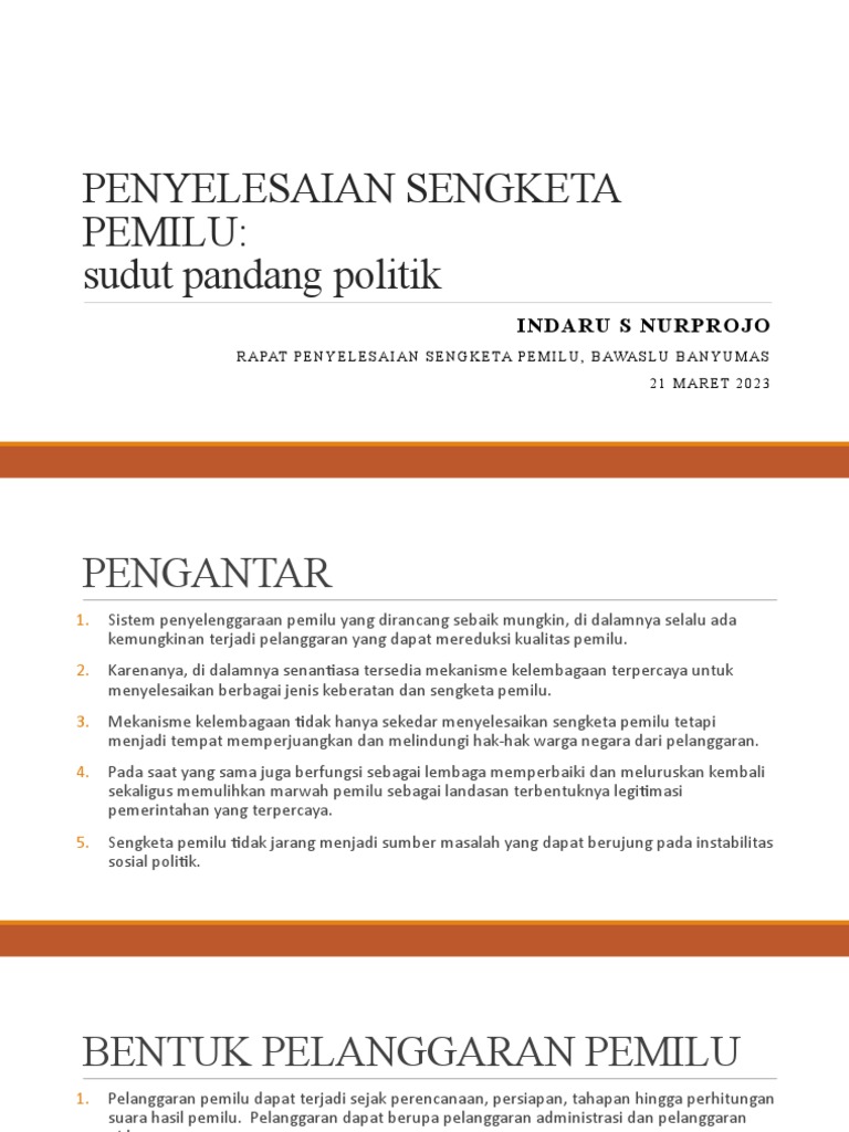 Penyelesaian Sengketa Pemilu | PDF