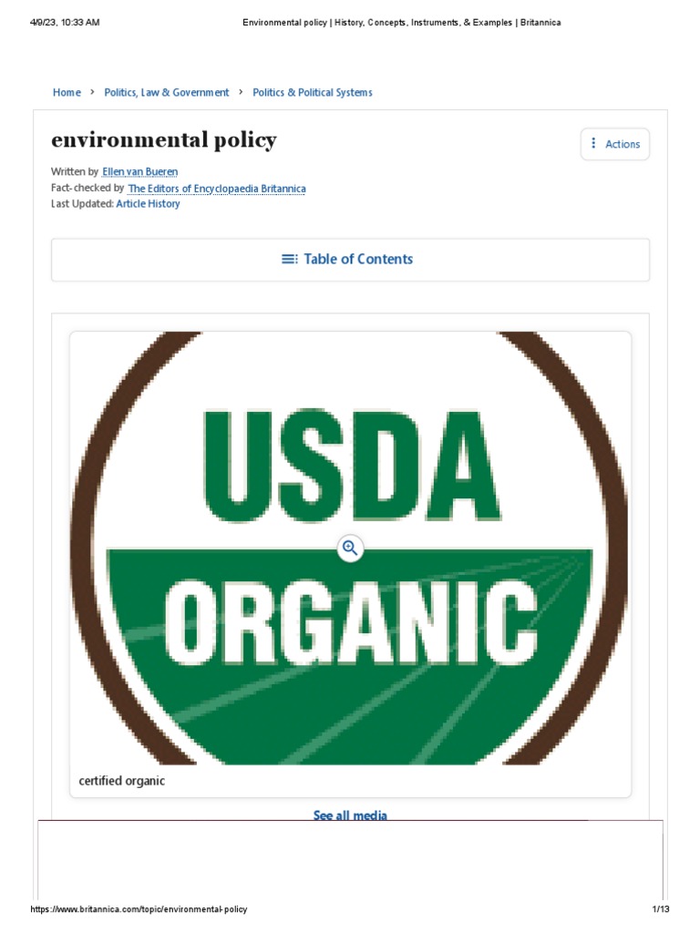 Environmental Policy - History, Concepts, Instruments, & Examples ...