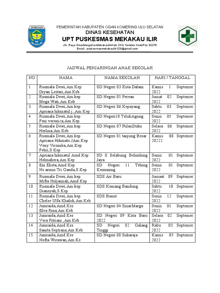 Jadwal Penjaringan Anak Sekolah SD | PDF