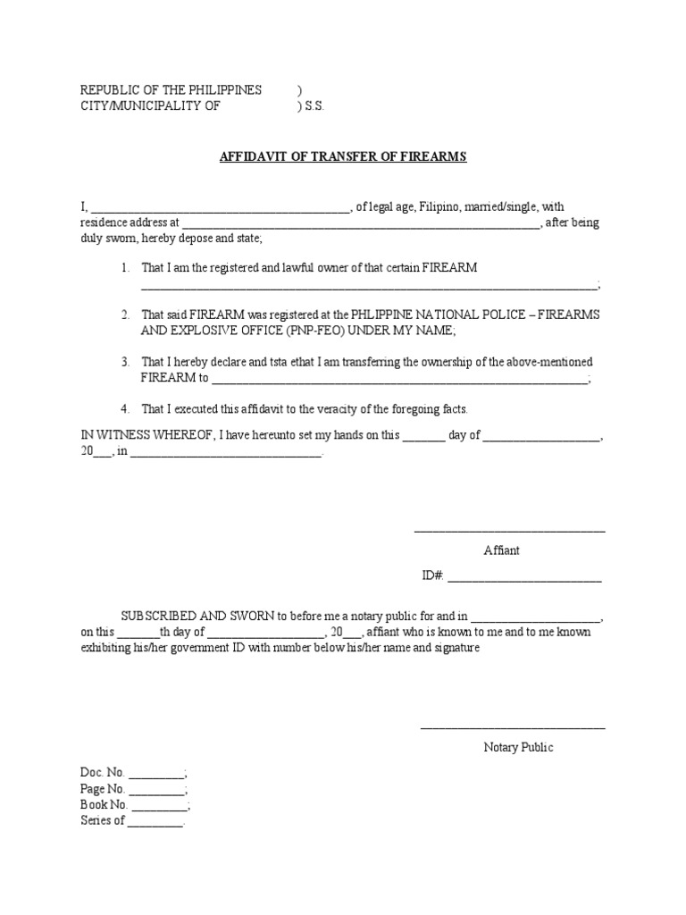 Affidavit of Transfer of Firearm Blank | PDF