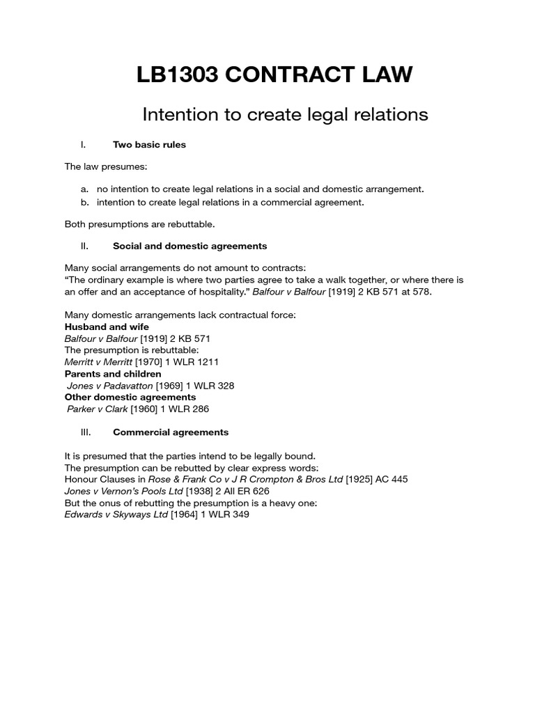Intention To Create Legal Relations | PDF | Law