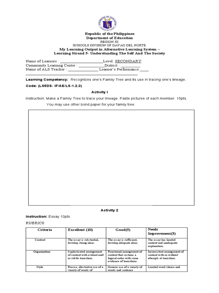 ALS Learning Output: Family Tree | PDF | Grammar | Syntax