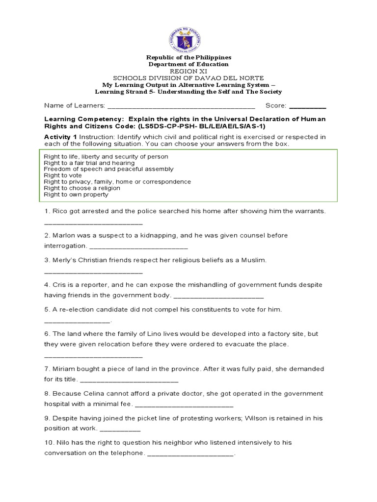 ALS Assessment: Human Rights Understanding | PDF | Justice | Crime ...