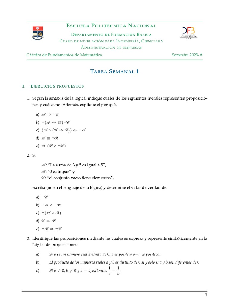 Tarea Semanal 1 MATEMATICA Ñ | PDF