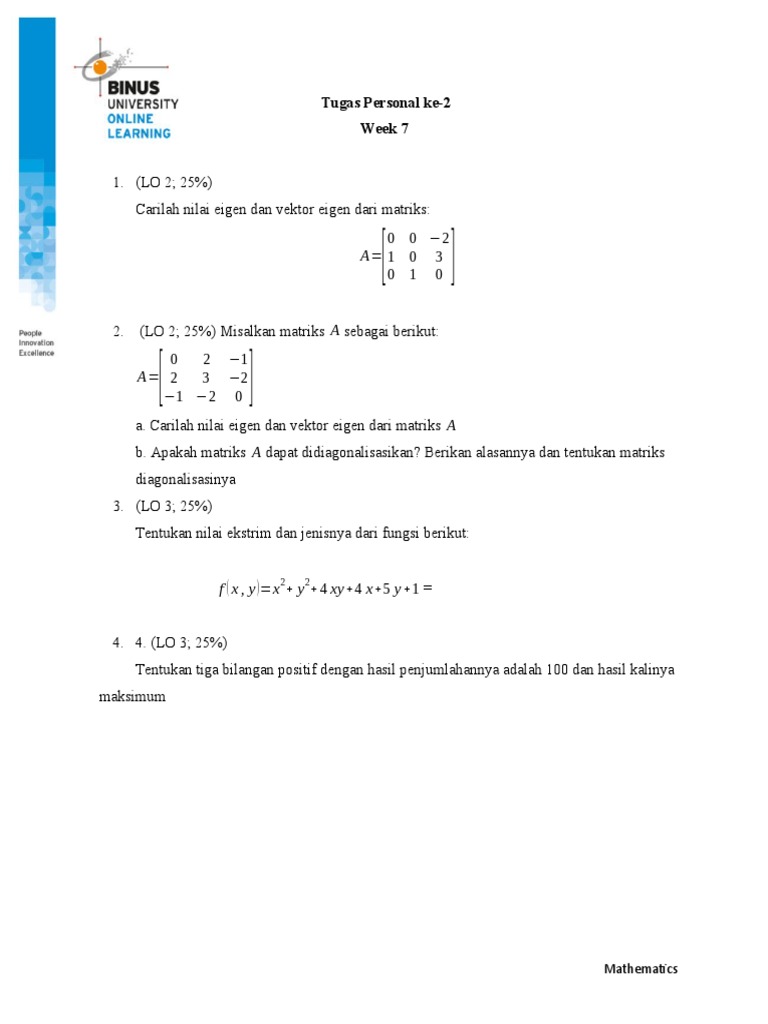 Tugas Personal Ke-2 Week 7: Mathematics | PDF