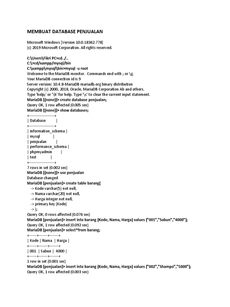 Struktur Tabel Database Contoh Database Penjualan Barang Den Struktur Tabel Database Contoh Database Penjualan Barang Den