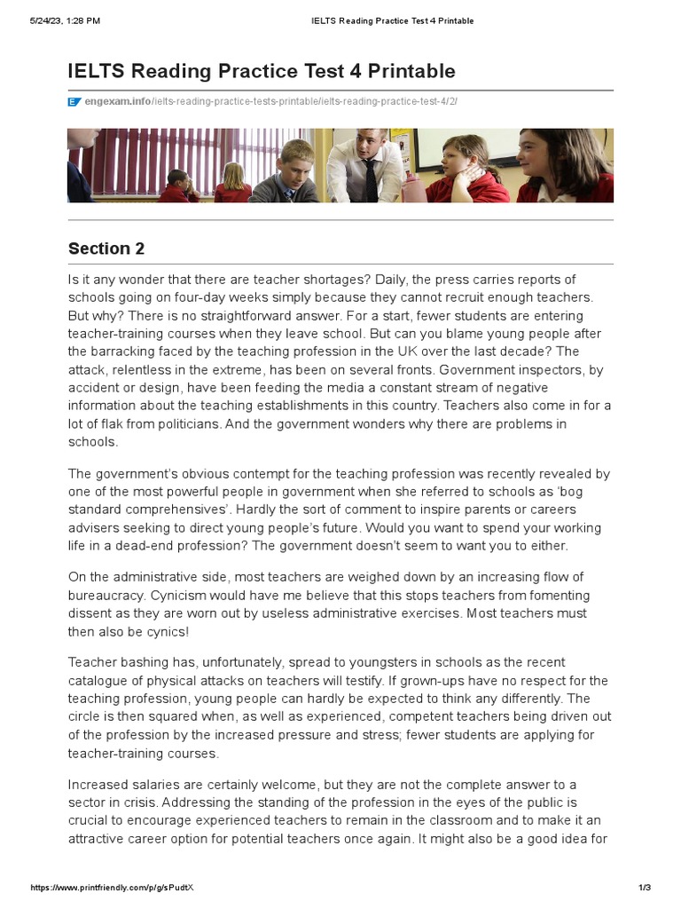 IELTS Reading Practice Test 4 Printable 2 | PDF | Teachers | Teacher ...