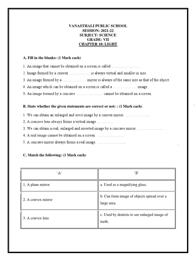light worksheet | PDF