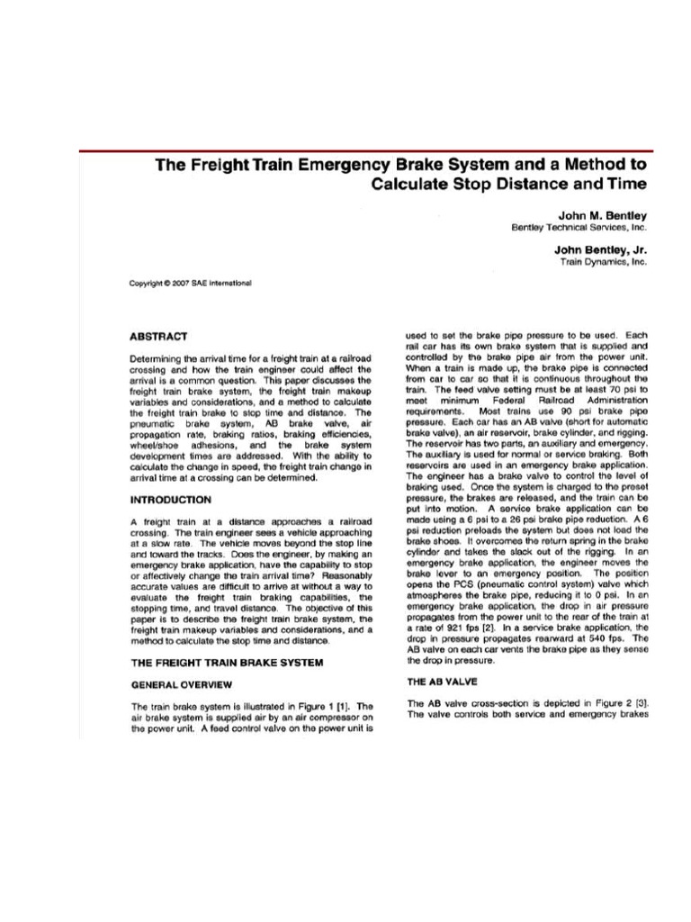 Freight Train Emergency Brake System and a Method to Calculate Stop ...