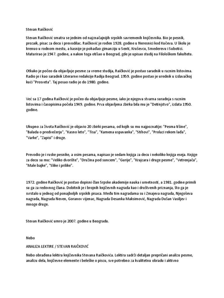 Stevan Raickovic Analiza Pesama | PDF