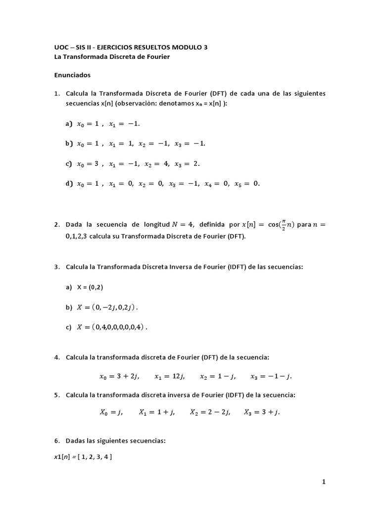 Ejercicios de Transformada Discreta de Fourier | PDF | Transformada ...