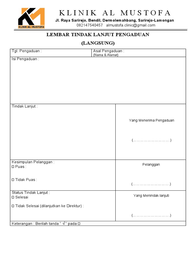 LEMBAR TINDAK LANJUT PENGADUAN Langsung | PDF