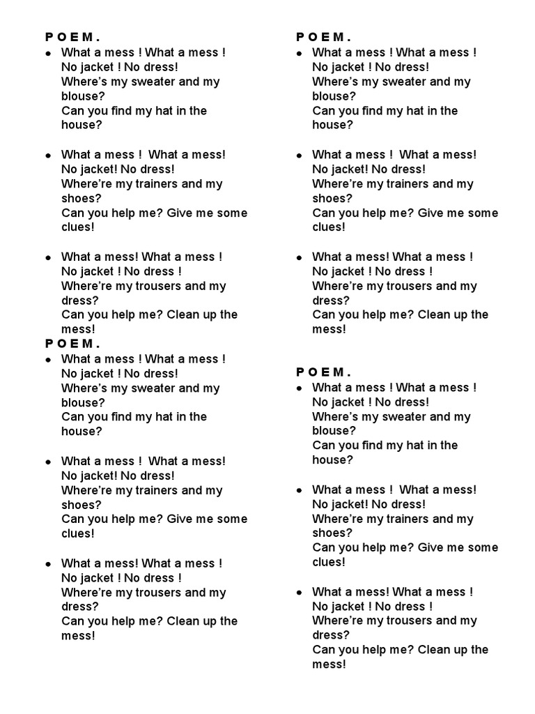 Clean Up the Mess Poem | PDF