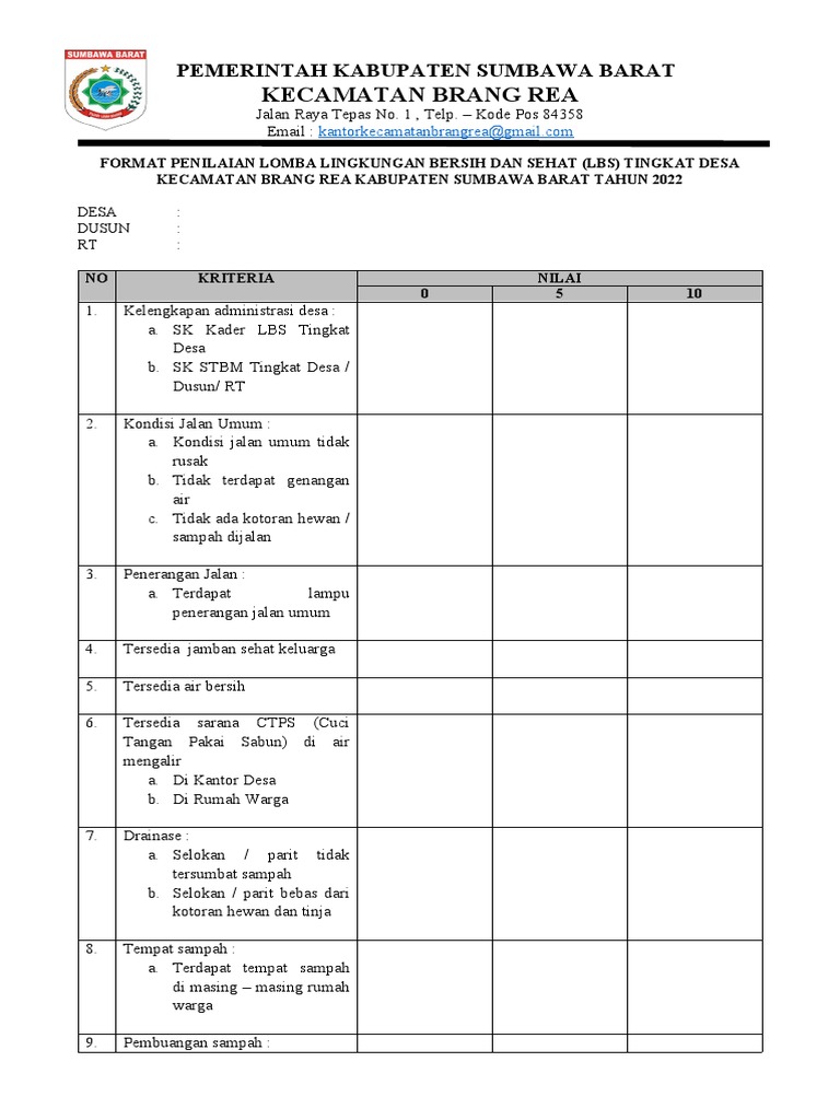 Format Penilaian Lomba Lingkungan Bersih Dan Sehat | PDF