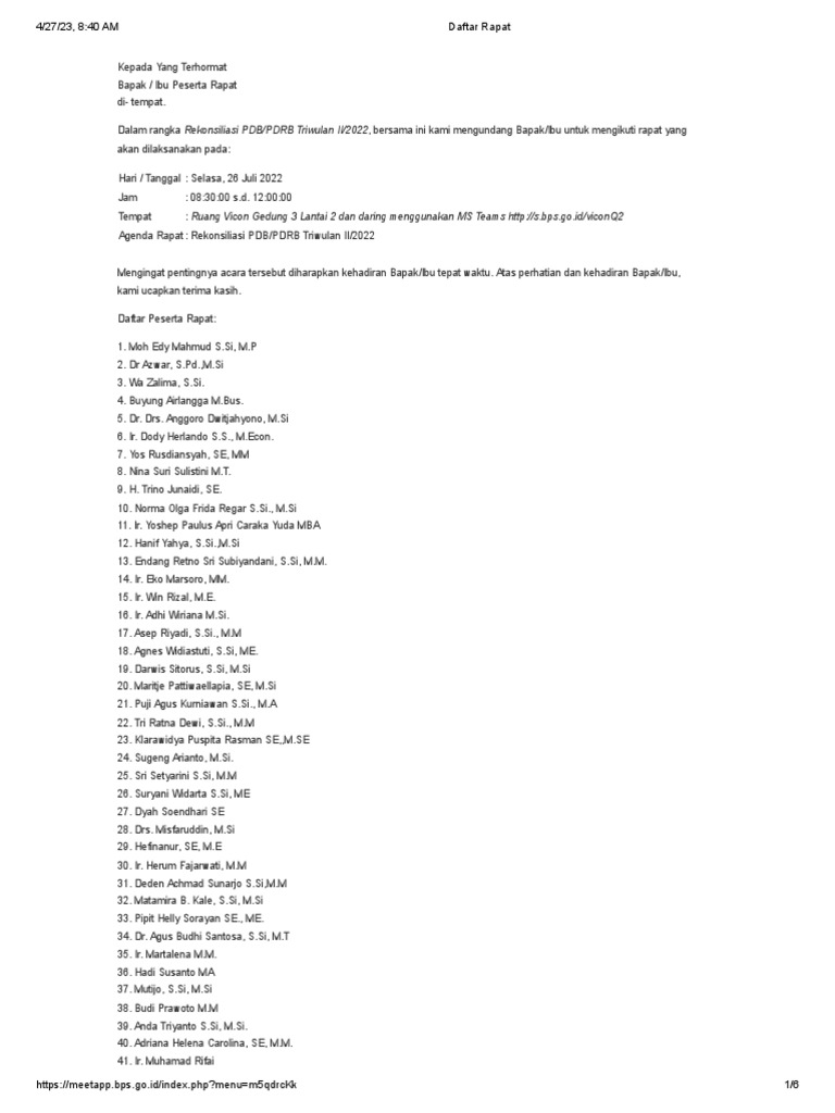Daftar Rapat | PDF