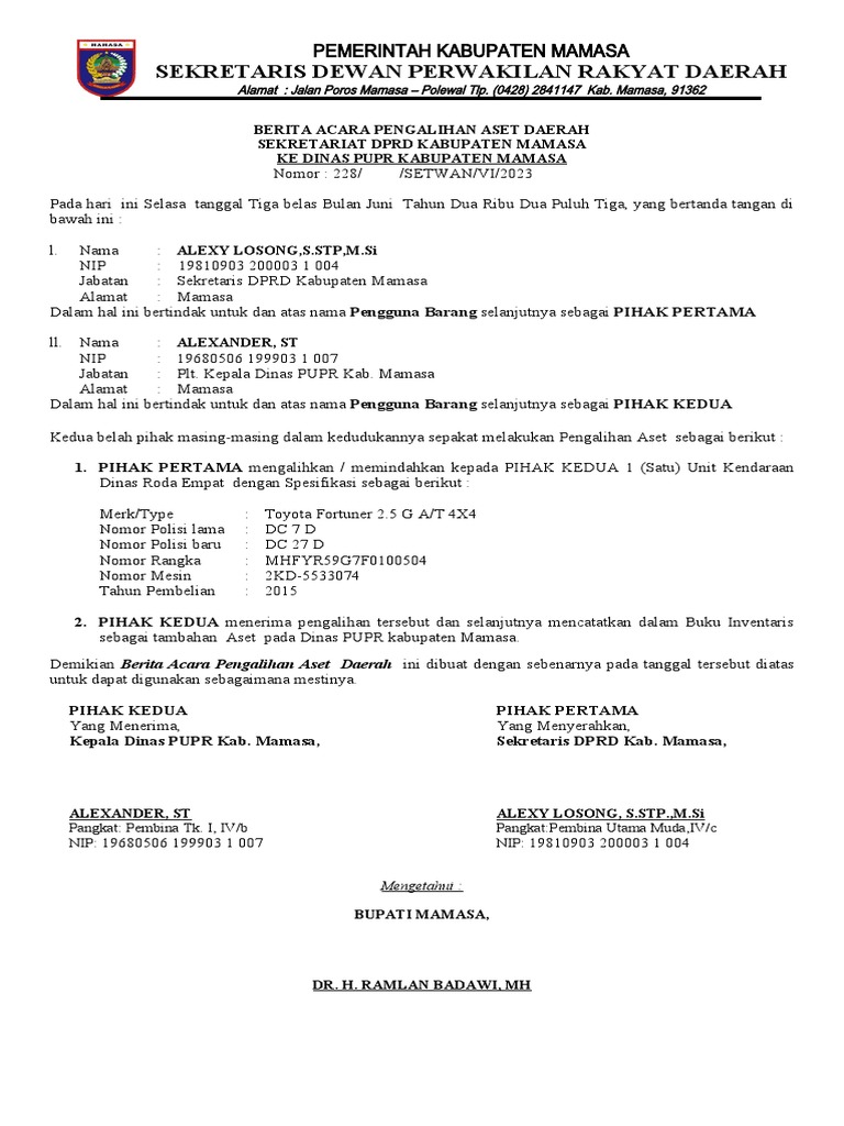 Berita Acara Pengalihan Aset | PDF