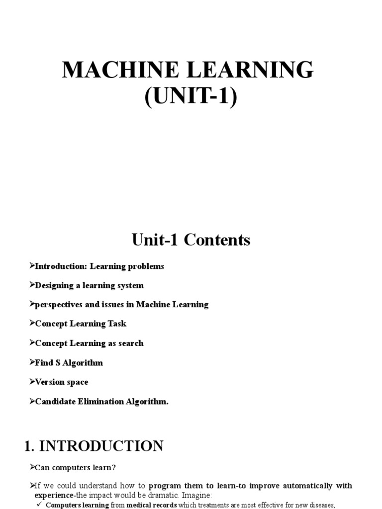 Machine Learning (Unit-1) | PDF | Machine Learning | Function (Mathematics)