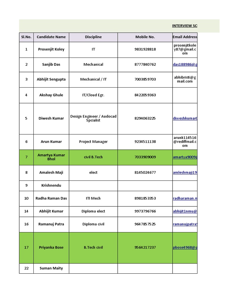 Interview Schedule and Results Overview | PDF