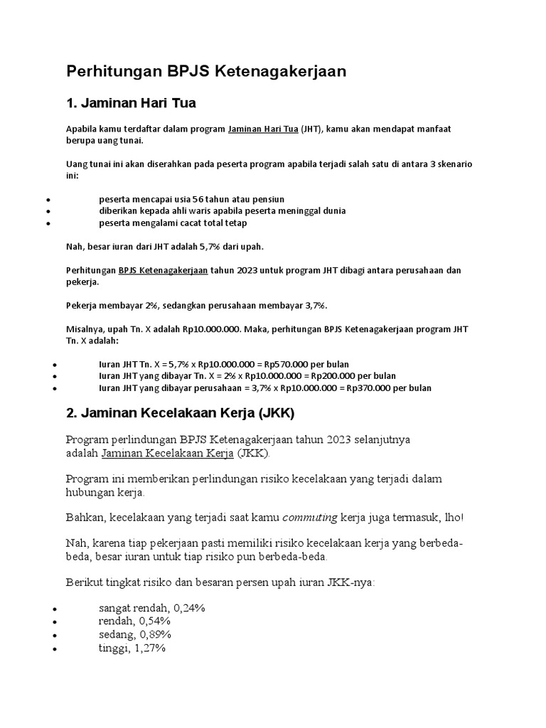 Perhitungan BPJS Ketenagakerjaan | PDF