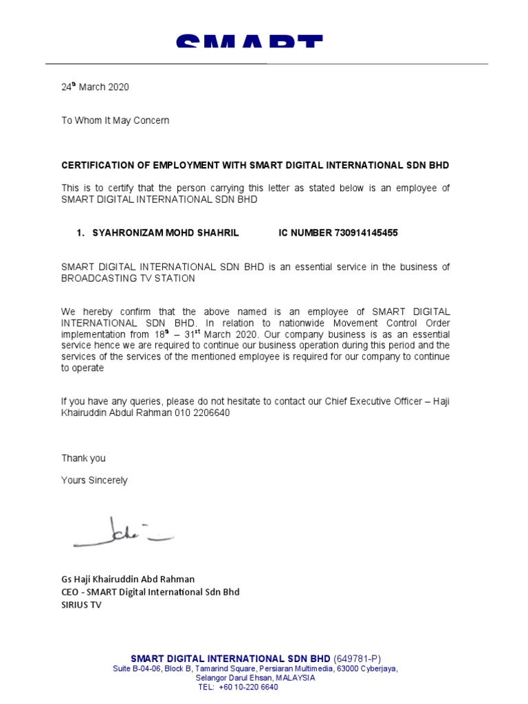 Authorisation Letter - MCO | PDF