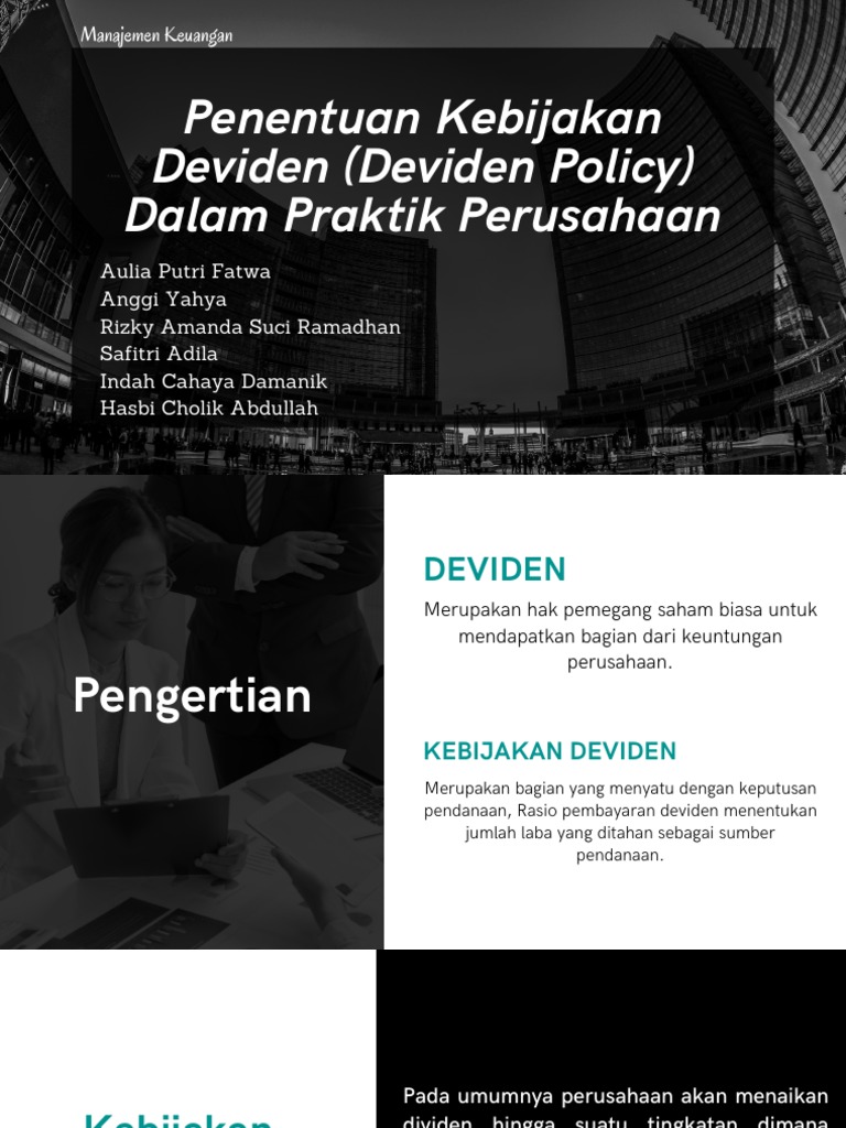 Kelompok 1.penentuan Kebijakan Deviden (Deviden Policy) Dalam Praktik ...