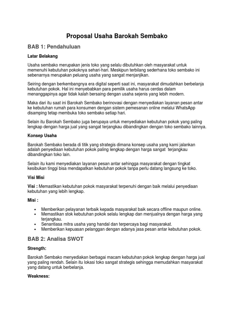 Proposal Usaha Sembako | PDF