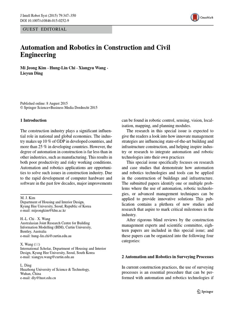 Automation and Robotics in Construction and Civil Engineering | PDF ...