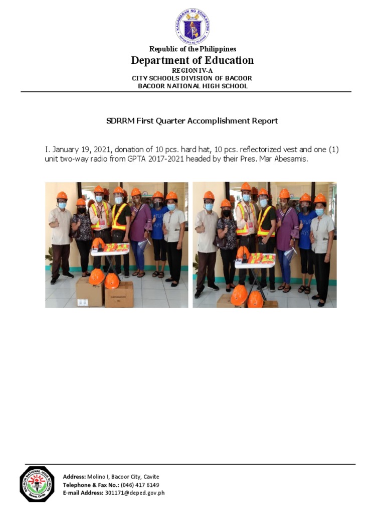 SDRRM First Qtr. Accomplishment Report | PDF