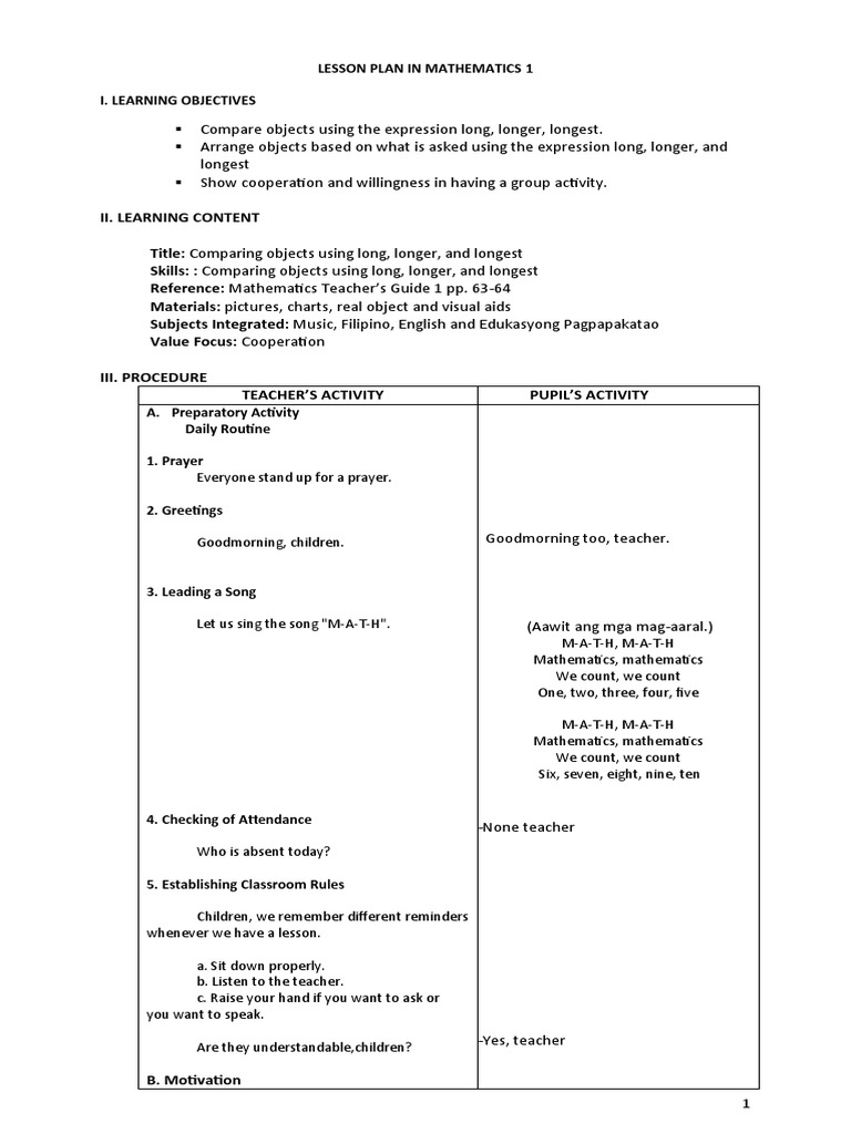 Lesson Plan in Mathematics | PDF | Teachers | Lesson Plan