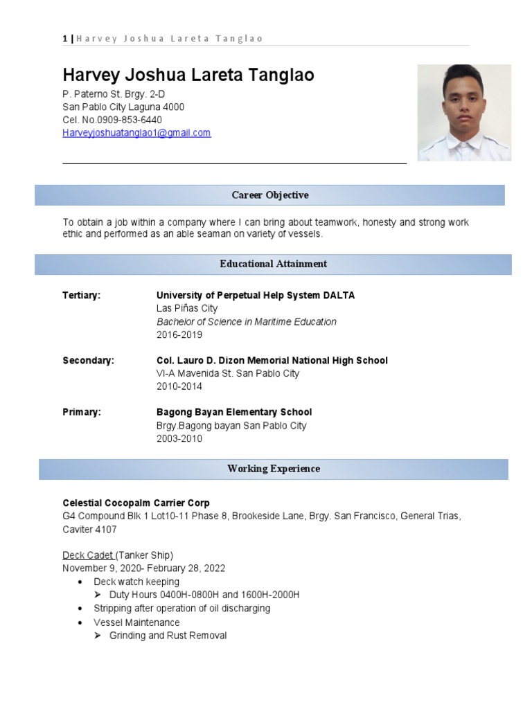 CV - Harvey Joshua Tanglao | PDF