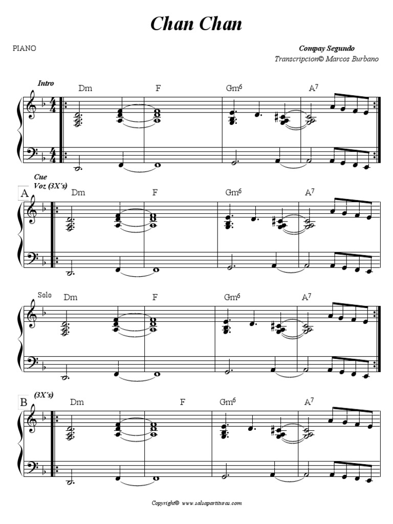 Chan Chan - Piano Nota A Nota | PDF