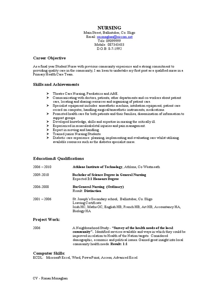 Nursing CV Template | PDF | Nursing | Health Care