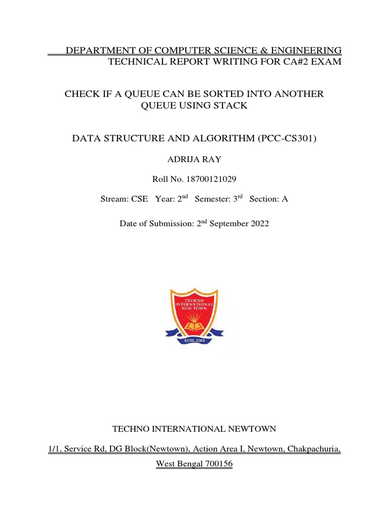 AdrijaRay Dsa Report | PDF | Queue (Abstract Data Type) | Time Complexity